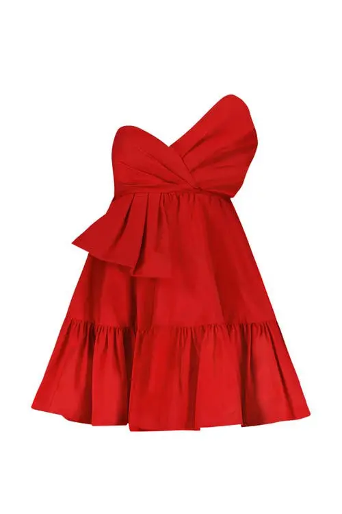 Mac Duggal Faille Strapless Bow Mini Dress - Cherry