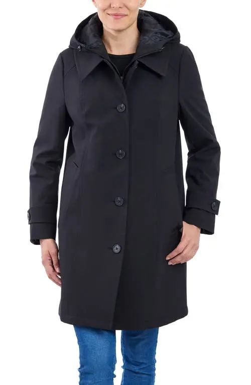 London Fog Water Resistant Raincoat With Bib - Black