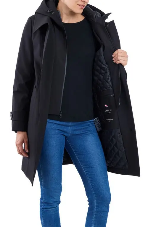 London Fog Water Resistant Raincoat With Bib - Black