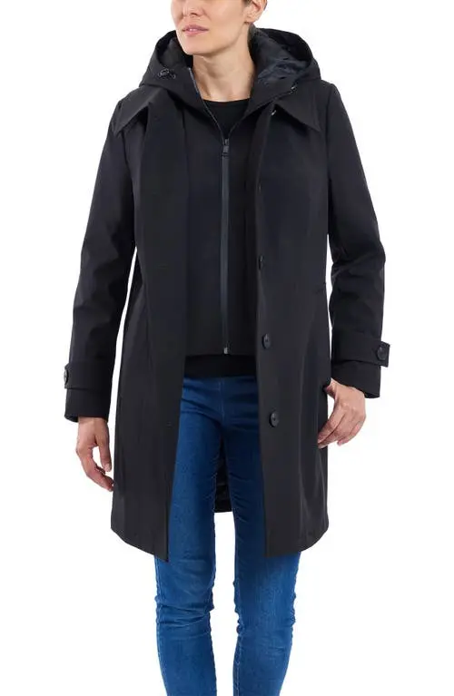 London Fog Water Resistant Raincoat With Bib - Black