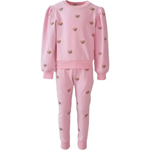 LOLA + THE BOYS Embroidered Heart All Over Set - Pink