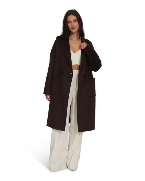 BELLE & BLOOM Publisher Double Breasted Wool Blend Coat - Chocolate