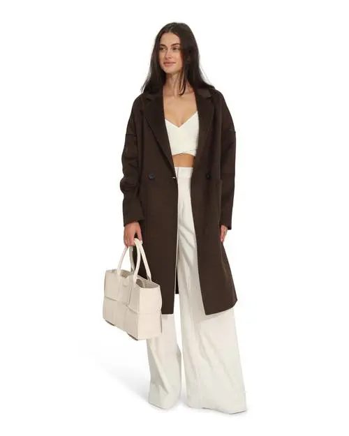 BELLE & BLOOM Publisher Double Breasted Wool Blend Coat - Chocolate