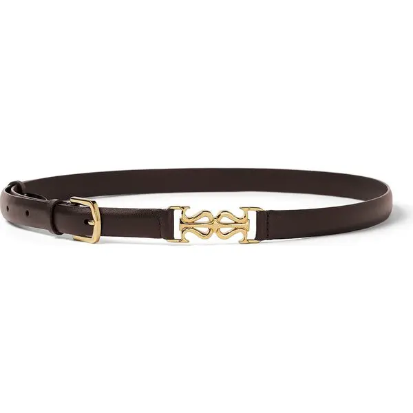 Lilysilk Clasp Leather Skinny Belt - Dark Brown