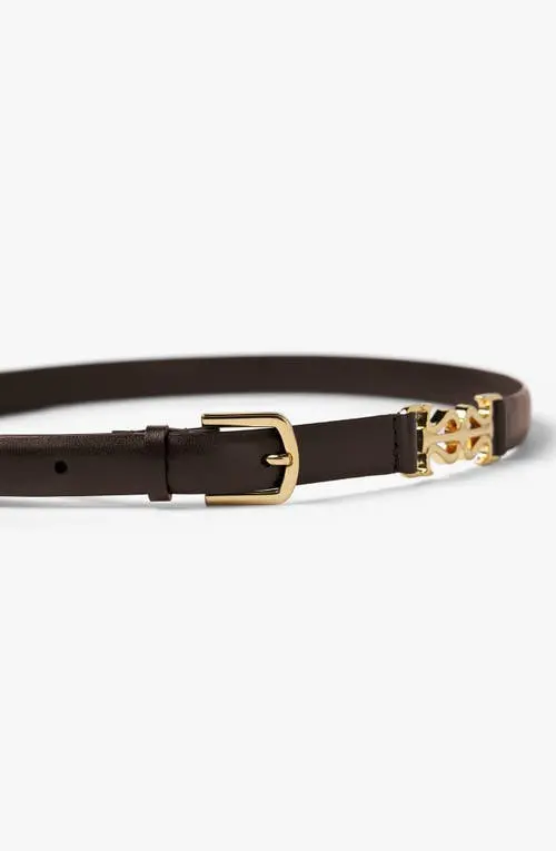 Lilysilk Clasp Leather Skinny Belt - Dark Brown