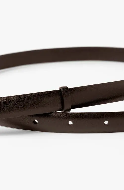 Lilysilk Clasp Leather Skinny Belt - Dark Brown