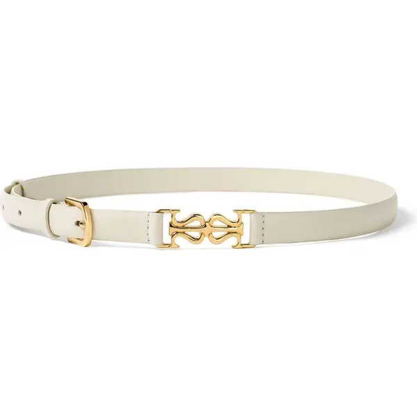 Lilysilk Clasp Leather Skinny Belt - Ivory
