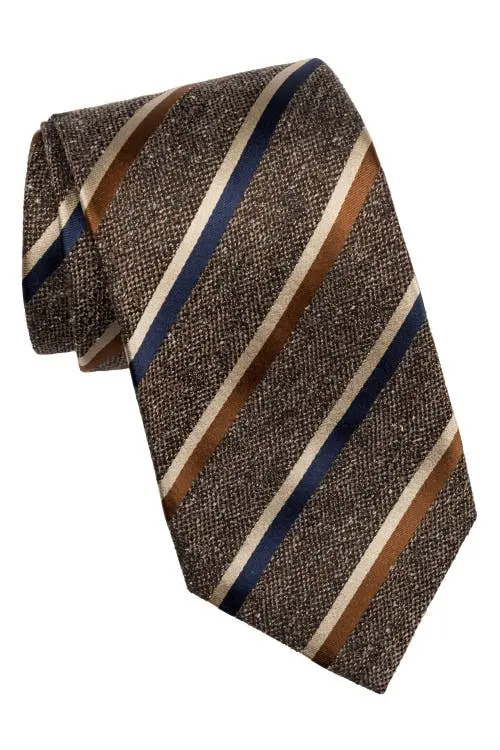 ELIZABETTA Velletri Extra Long Silk Jacquard Tie - Oak
