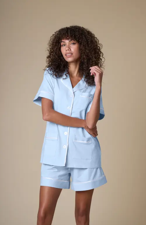 KIP Luxe Stretch Cotton Short Set - Mist Blue