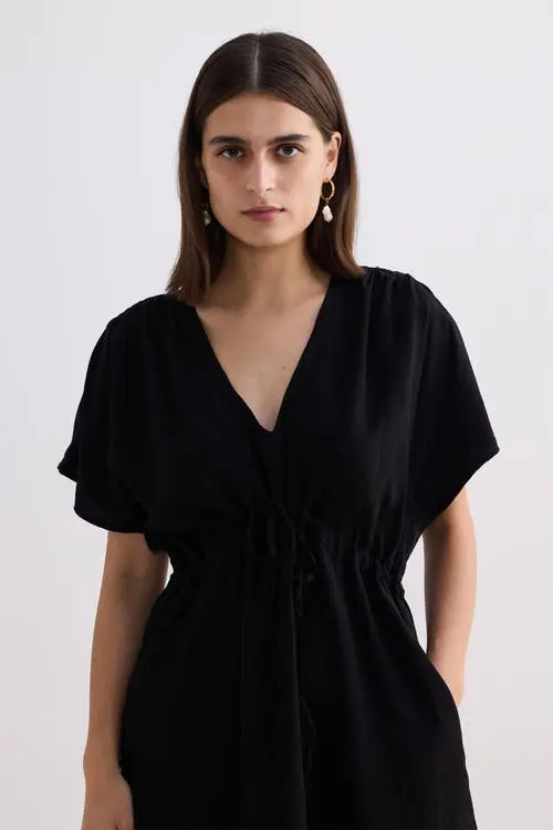 REISTOR Gathered V-neck Dress