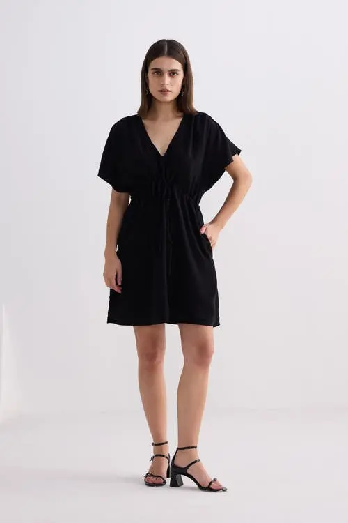 REISTOR Gathered V-neck Dress