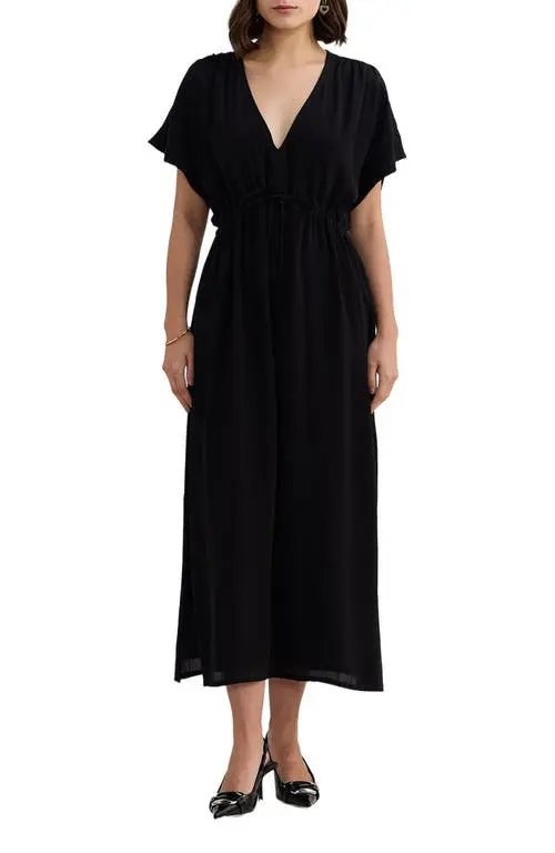 REISTOR V-neck Gathered Maxi Dress - Black