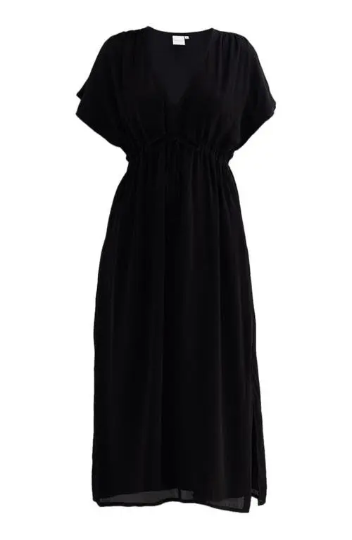 REISTOR V-neck Gathered Maxi Dress - Black