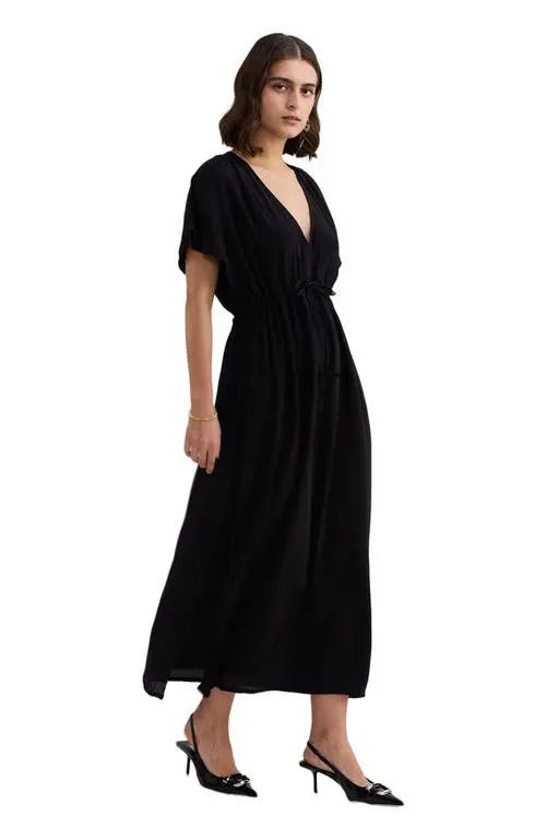 REISTOR V-neck Gathered Maxi Dress - Black