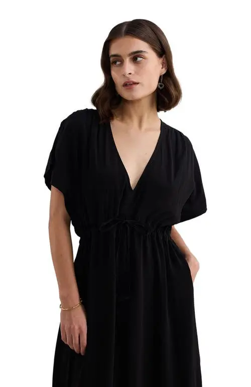 REISTOR V-neck Gathered Maxi Dress - Black