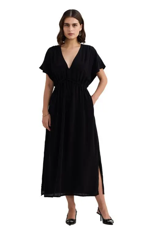 REISTOR V-neck Gathered Maxi Dress - Black