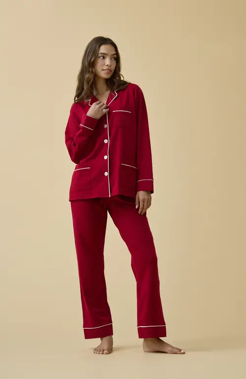 KIP Luxe Stretch Cotton Pajama Set - Crimson