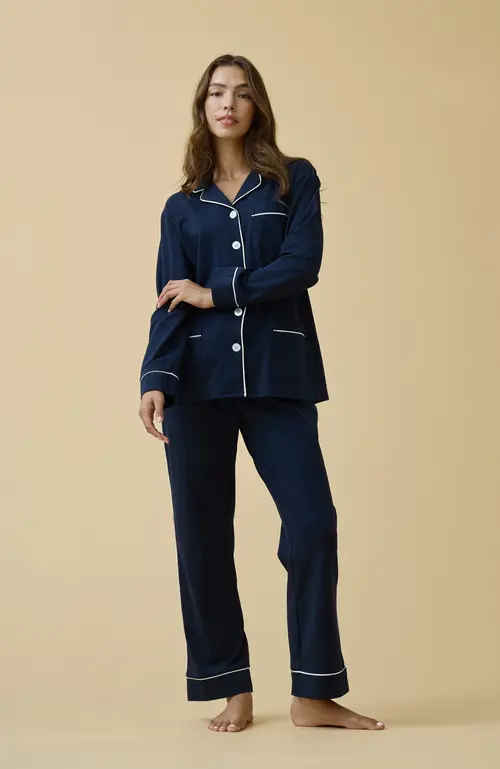 KIP Luxe Stretch Cotton Pajama Set - Midnight Blue