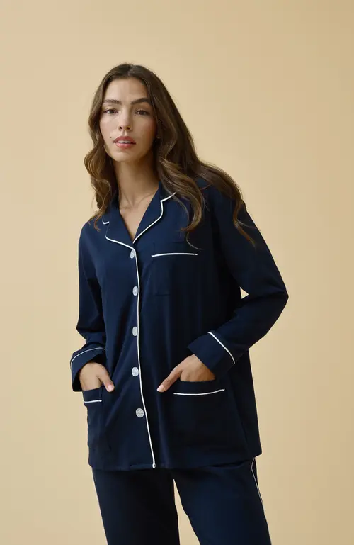 KIP Luxe Stretch Cotton Pajama Set - Midnight Blue