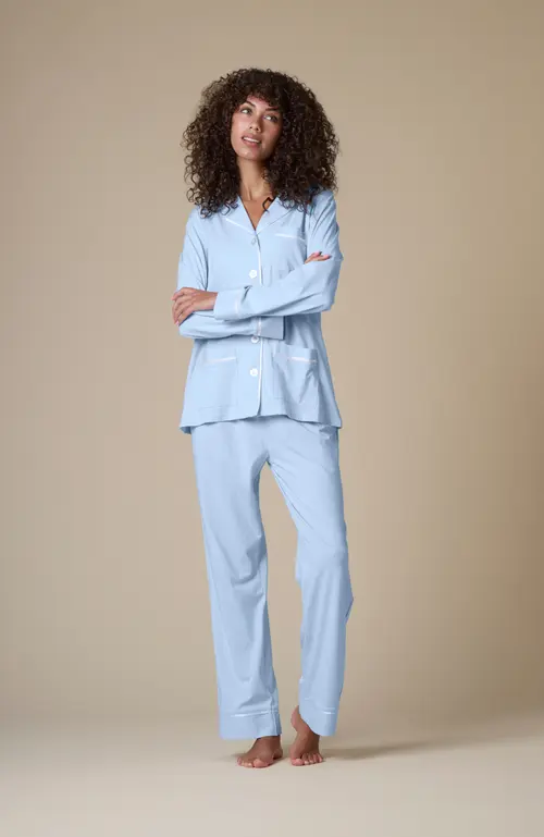 KIP Luxe Stretch Cotton Pajama Set - Mist Blue