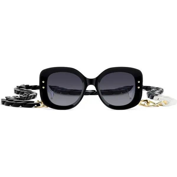 Carolina Herrera 53mm Rectangular Sunglasses With Removable Chain - Black/ Dark Grey Sf