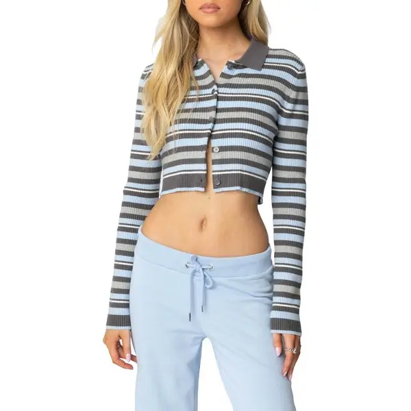 EDIKTED Giulia Stripe Rib Crop Cardigan