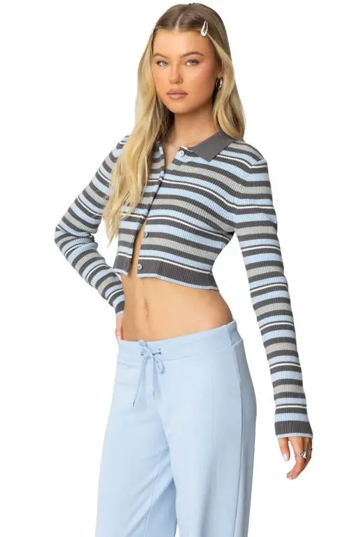 EDIKTED Giulia Stripe Rib Crop Cardigan