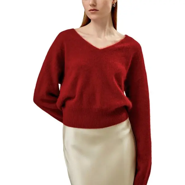 Lilysilk Cropped V-neck Cashmere Sweater - Red