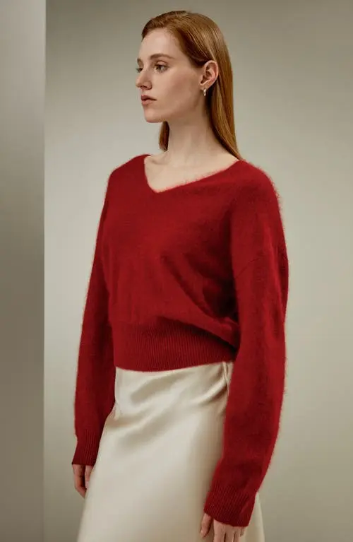 Lilysilk Cropped V-neck Cashmere Sweater - Red