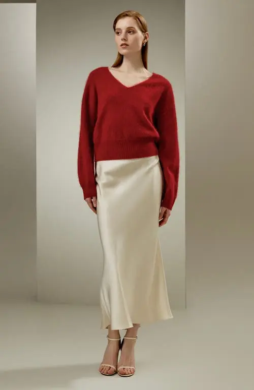 Lilysilk Cropped V-neck Cashmere Sweater - Red