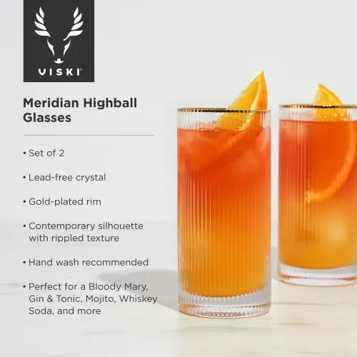 VISKI Meridian Crystal Highball Glasses Set Of 2
