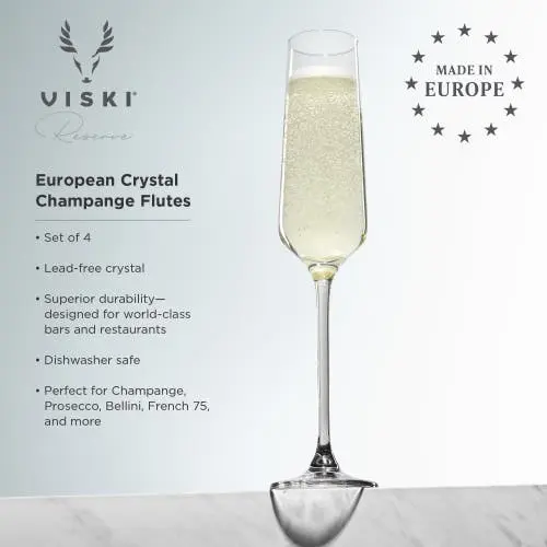 VISKI Reserve Inez Crystal Champagne Flutes Set Of 4