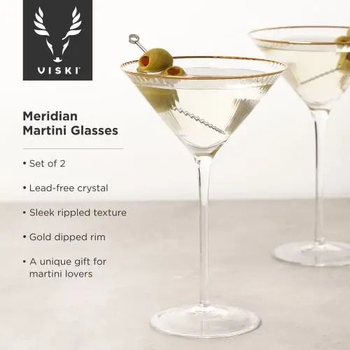 VISKI Meridian Crystal Martini Glasses Set Of 2