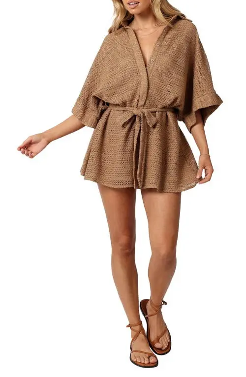 PETAL & PUP Culpo Open Stitch Cotton Romper - Mocha