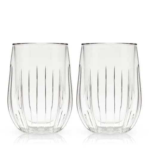 VISKI Double Walled Stemless Wine Glasses Set Of 2 - Clear