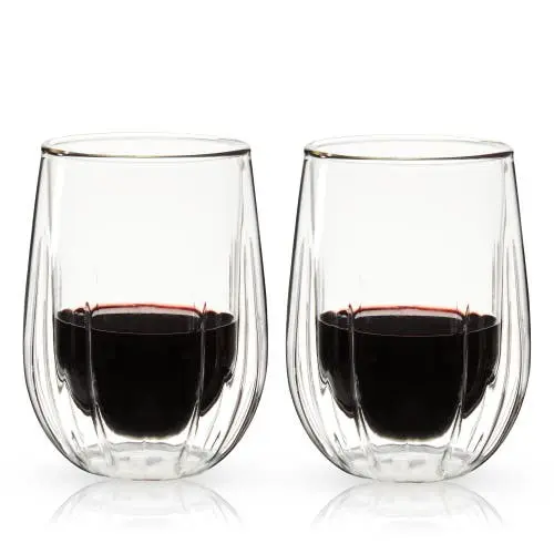 VISKI Double Walled Stemless Wine Glasses Set Of 2