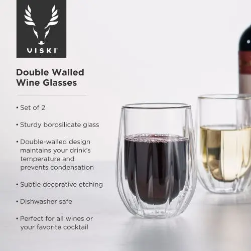VISKI Double Walled Stemless Wine Glasses Set Of 2