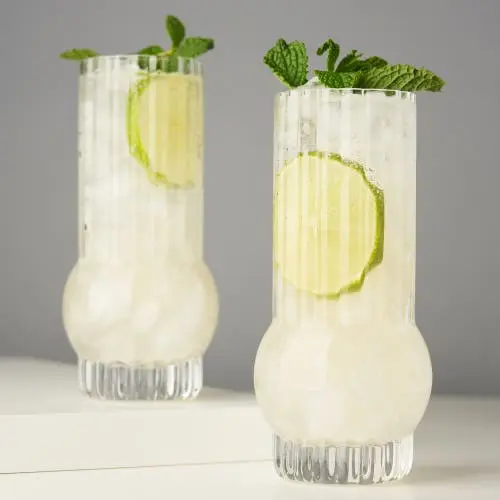 VISKI Art Deco Crystal Highball Glasses Set Of 2
