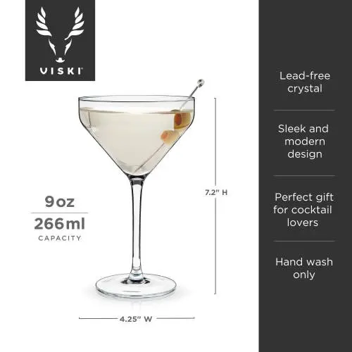 VISKI Raye Crystal Angled Martini Glasses Set Of 2