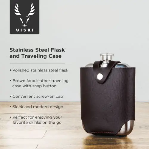 VISKI Flask And Traveling Case In Stainless Steel