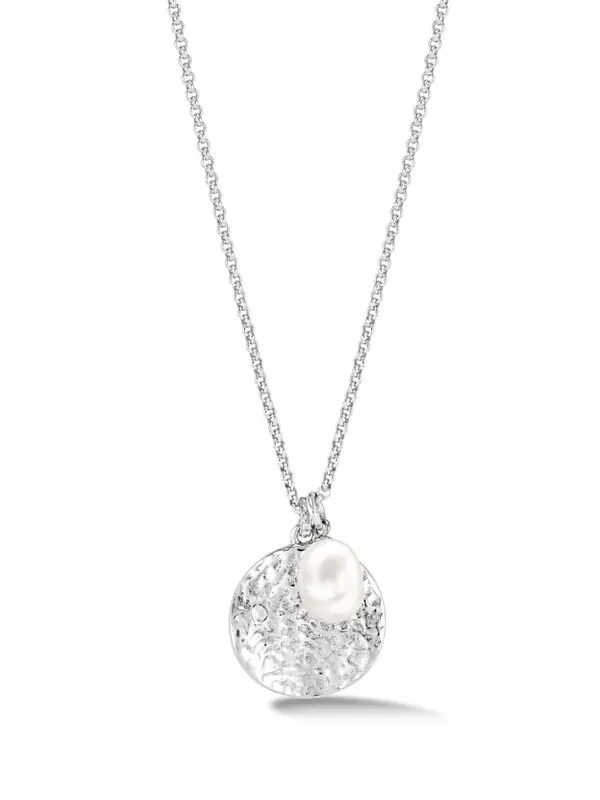 DOWER AND HALL Hammered Disc Pearl Pendant Necklace - Silver