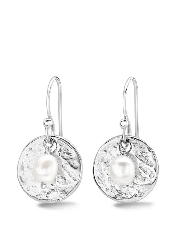 DOWER & HALL Hammered Disc And Pearl Earrings - Silver