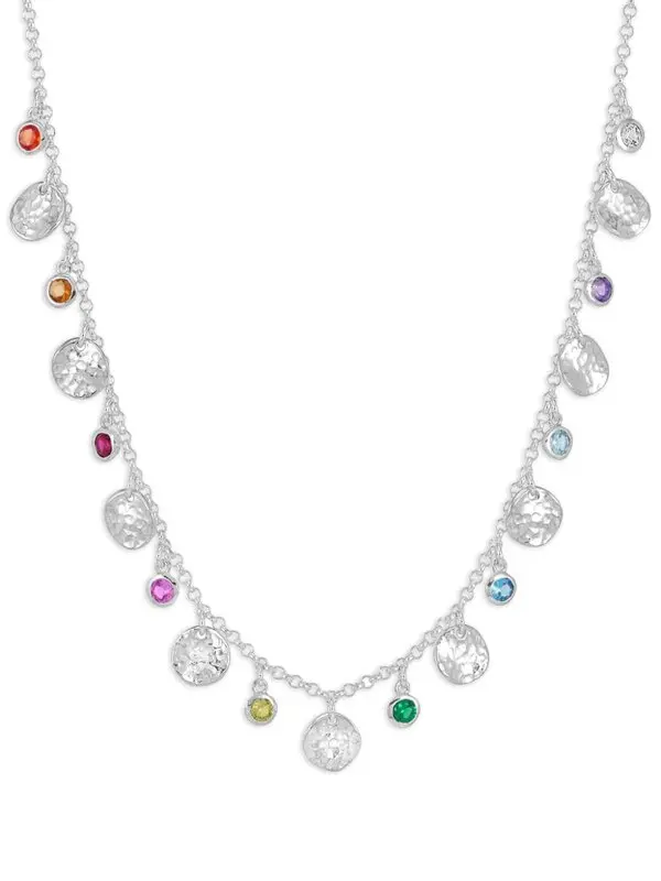 DOWER & HALL Hammered Disc And Gemstone Necklace - Silver