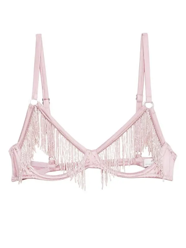 Fleur Du Mal Beaded Fringe Ouvert Bra - Pink