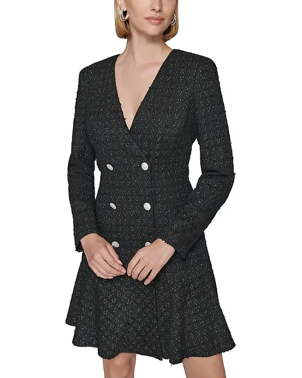 blue dress for baby girl Karl Lagerfeld Paris Tweed Trim Polo Dress - Black