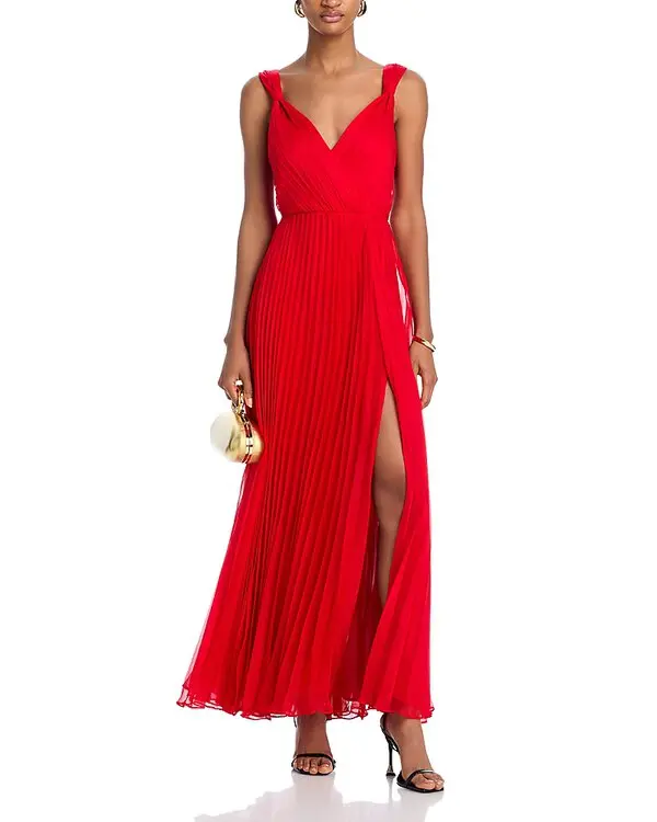 Aqua Pleated Maxi Dress - Red