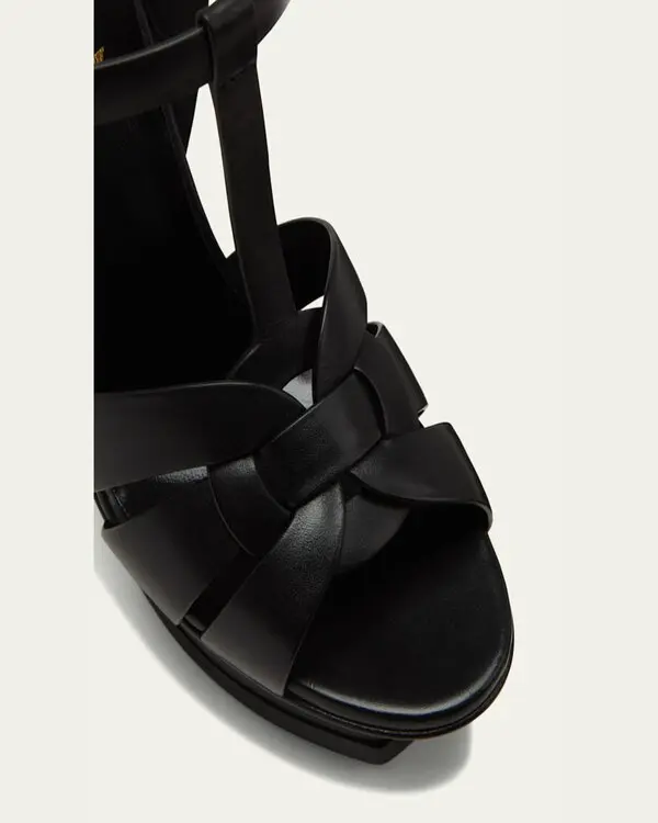 Saint Laurent Tribute Leather T-strap Platform Sandals - Black