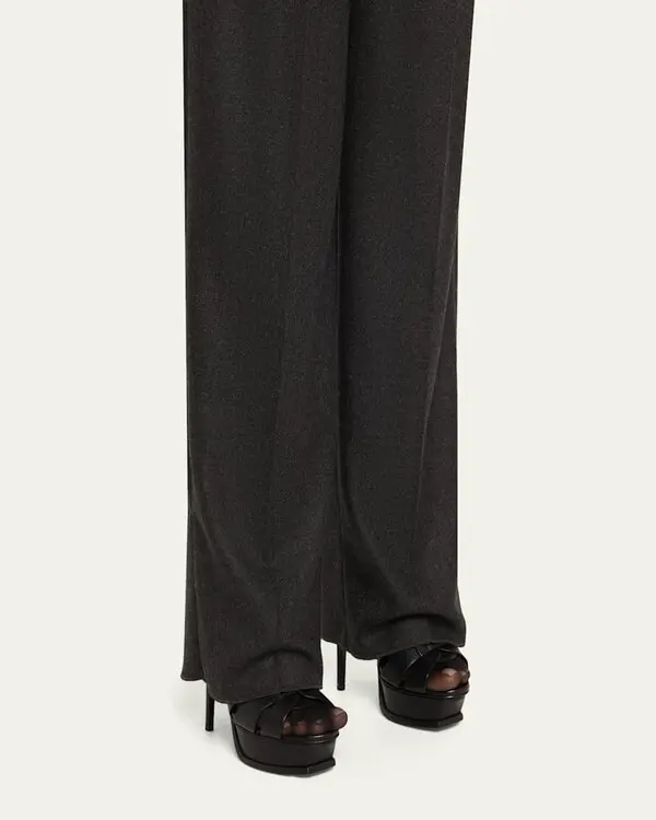 Saint Laurent Tribute Leather T-strap Platform Sandals - Black