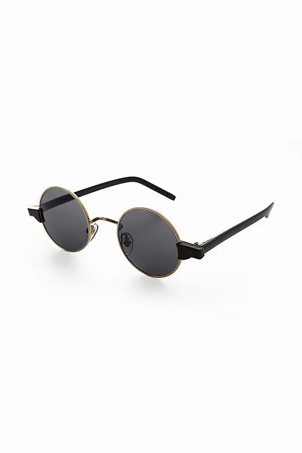 SUNGLASS MUSEUM Vintage Sean Small Round Sunglasses - Black/gold/gray Lens
