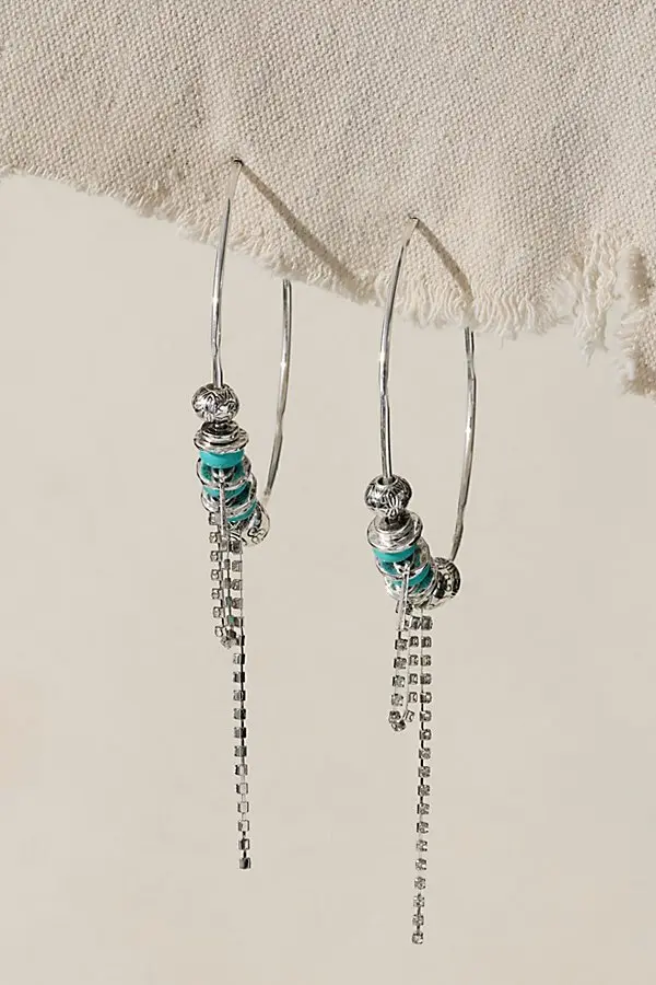 Free People Flume Hoop Earrings - Silver/turq